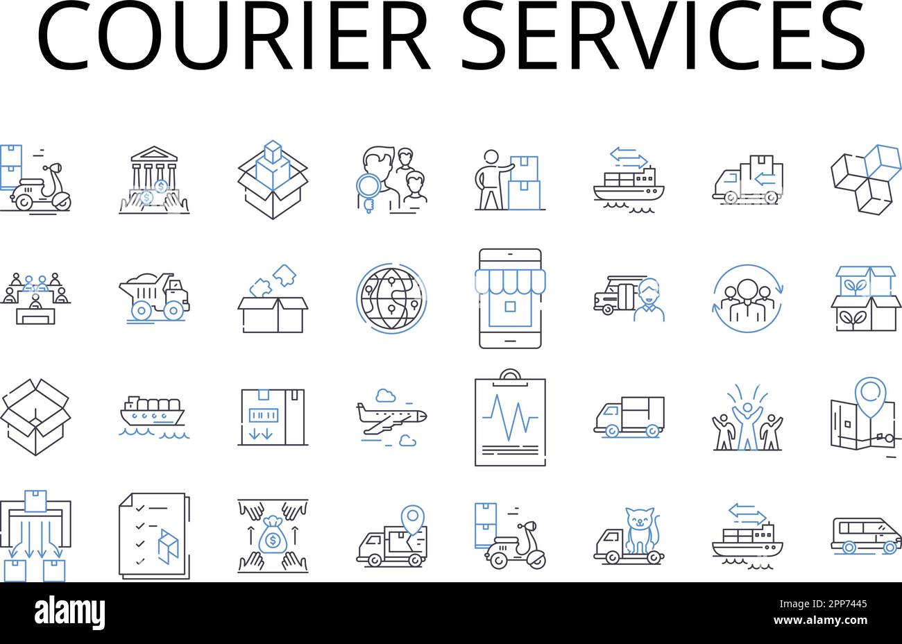 Courier services line icons collection. Freight delivery, Mail carriers ...