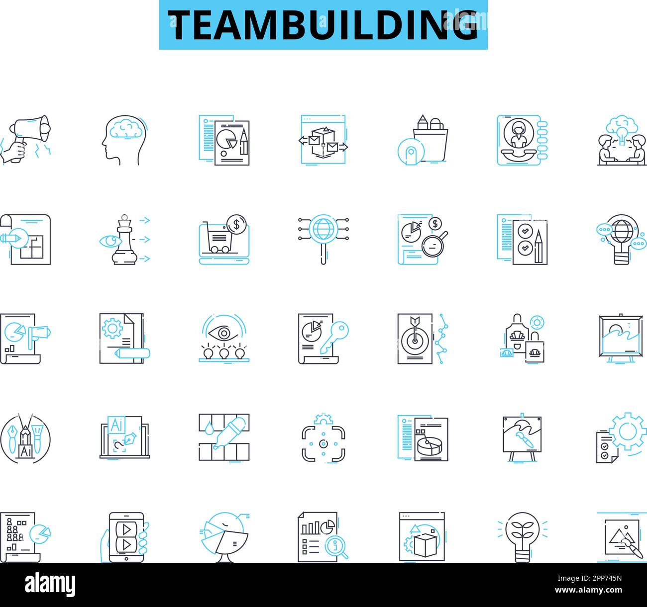 Teambuilding linear icons set. Collaboration, Trust, Synergy ...