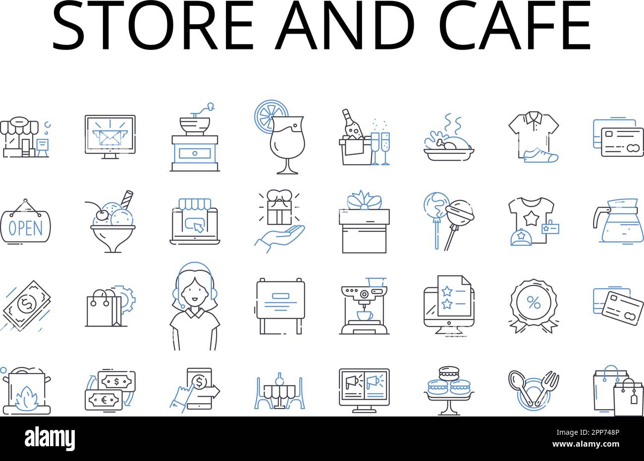Store and cafe line icons collection. Shop, Bistro, Market, Eatery ...