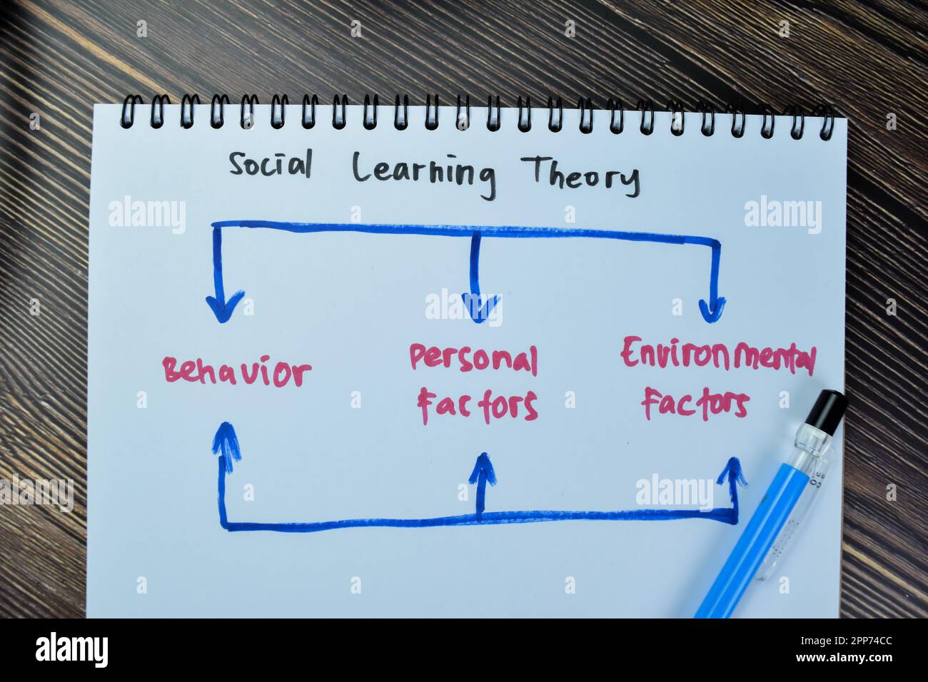 Concept of Social Learning Theory write on book with keywords isolated on Wooden Table Stock ...