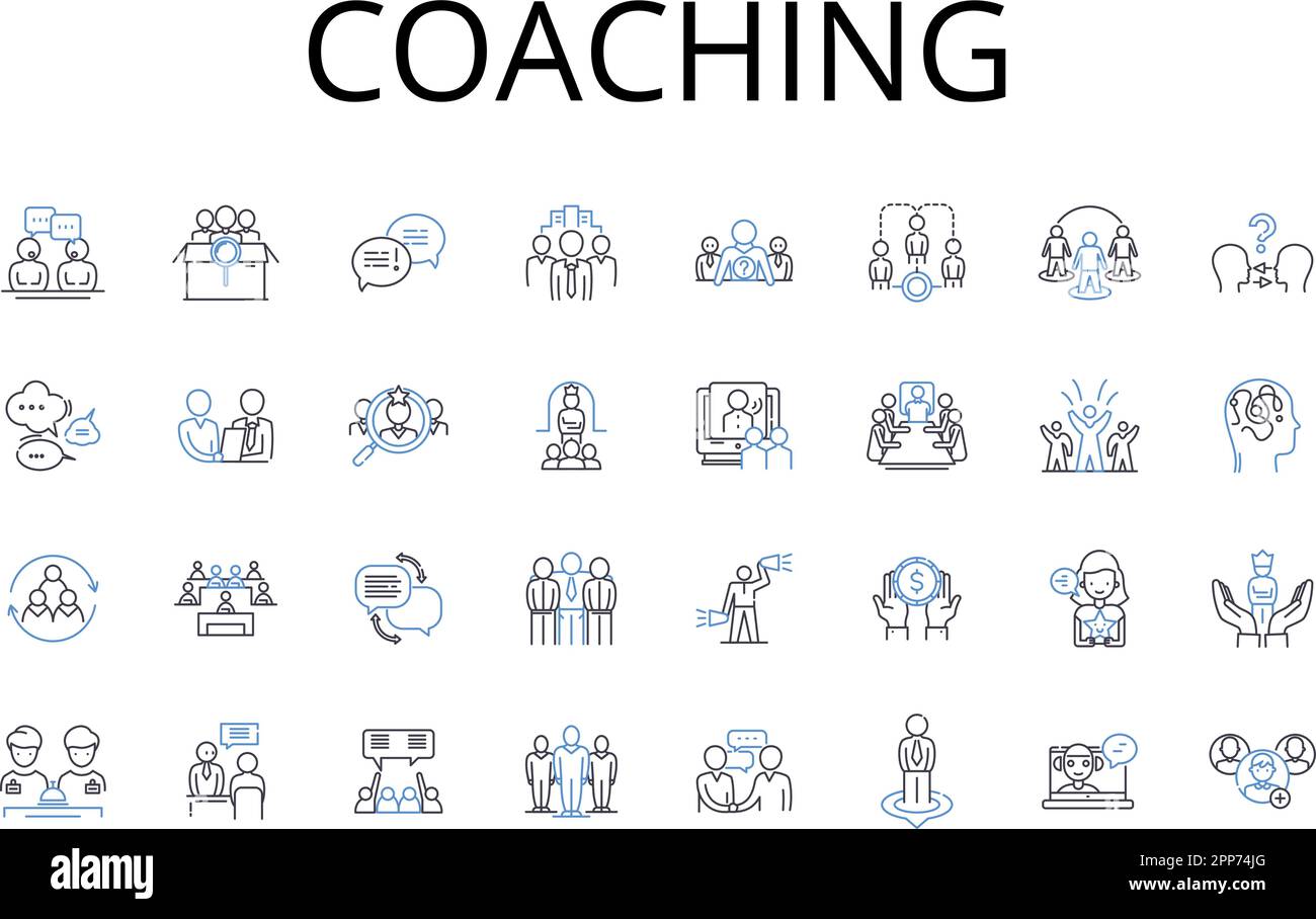 Coaching line icons collection. Mentoring, Guiding, Training, Instructing, Tutoring, Advising ...