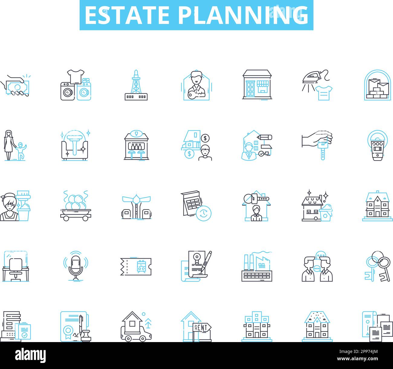 Estate planning linear icons set. Inheritance, Will, Trust, Probate ...