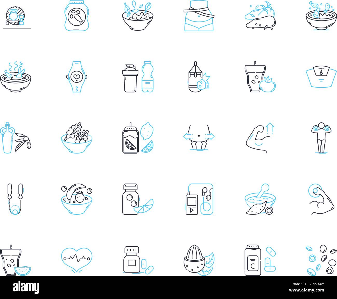 Nutrient-rich diet linear icons set. Nutrition, Health, Balanced ...