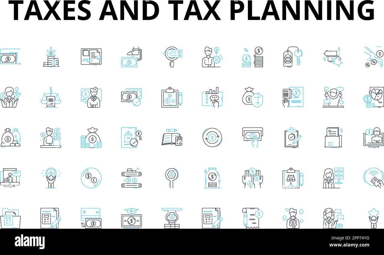 Taxes and tax planning linear icons set. Deductions, Refunds, Returns ...
