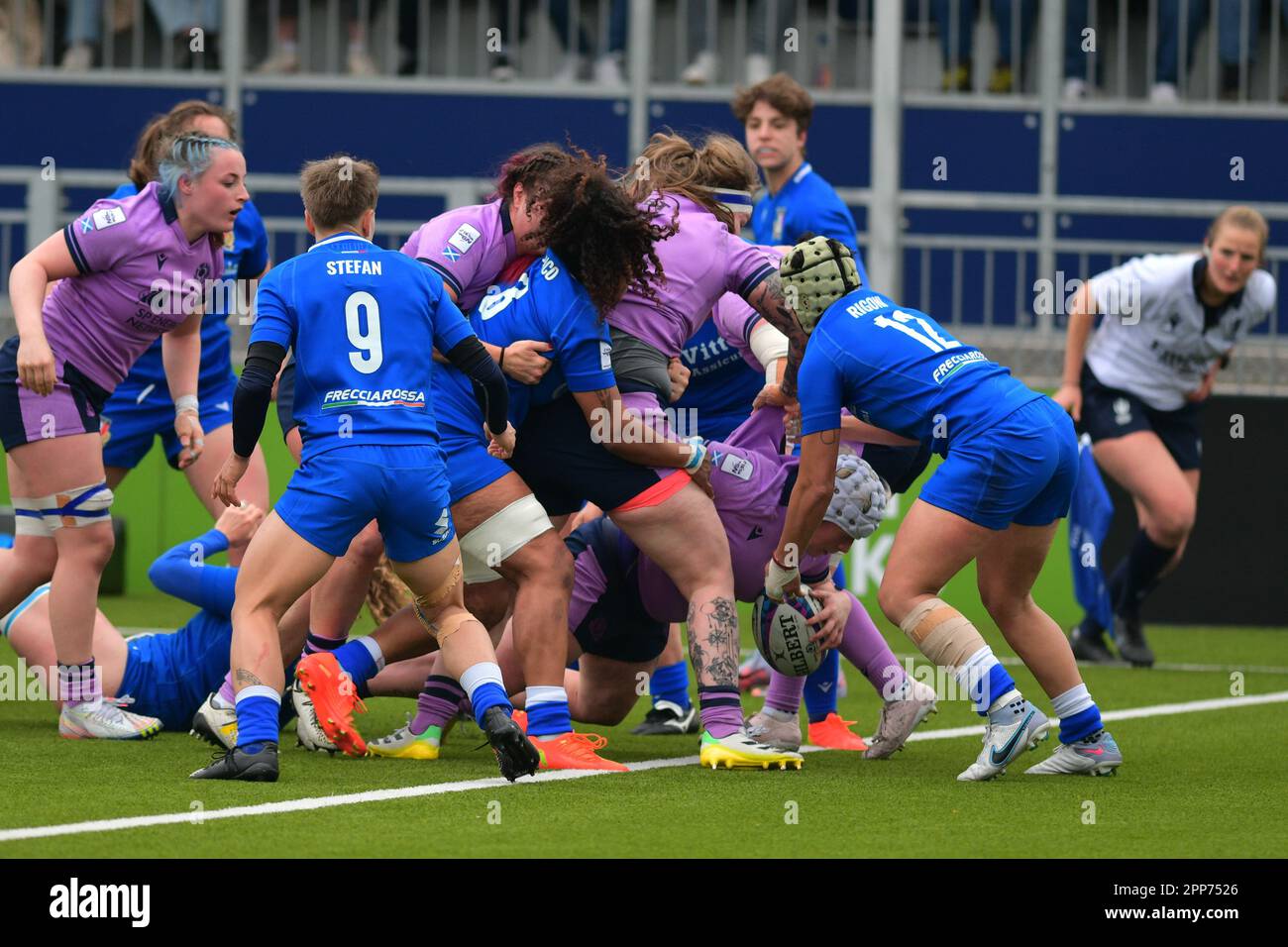 Edinburgh Scotland, UK 22 April 2023. Lana Skeldon scores the second ...