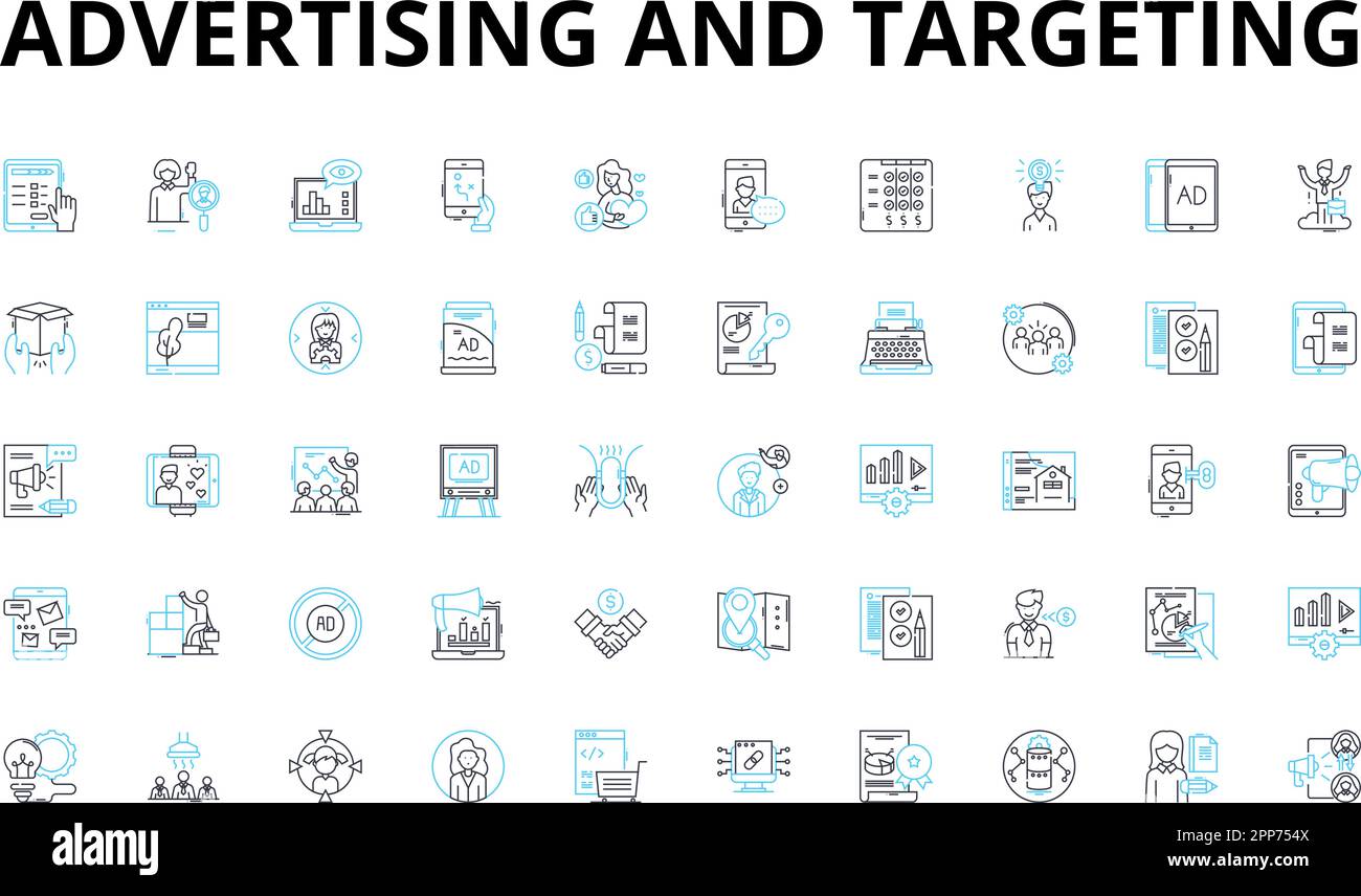 Advertising and targeting linear icons set. Segmentation, Demographics ...