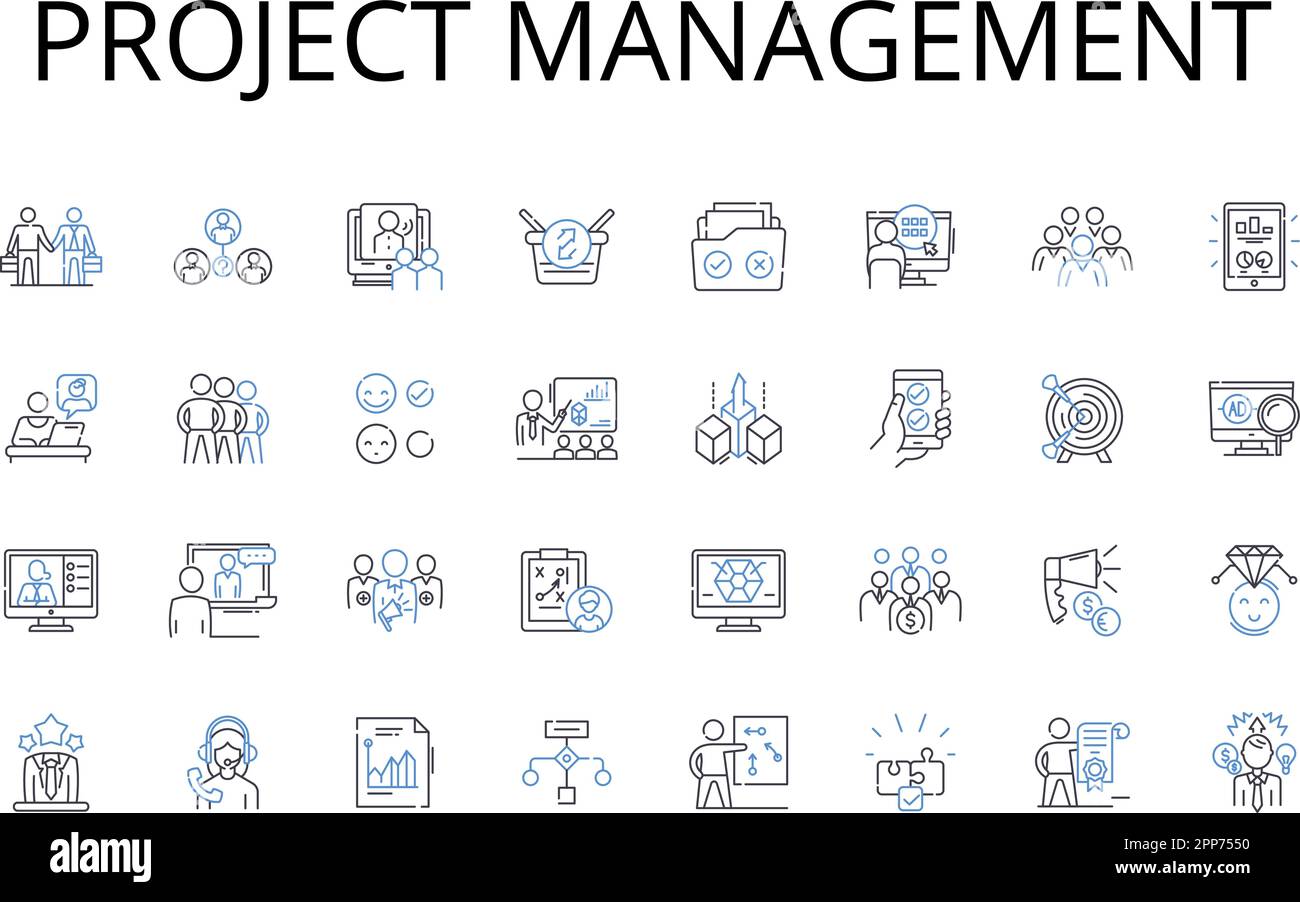 Project management line icons collection. Time management, Resource ...