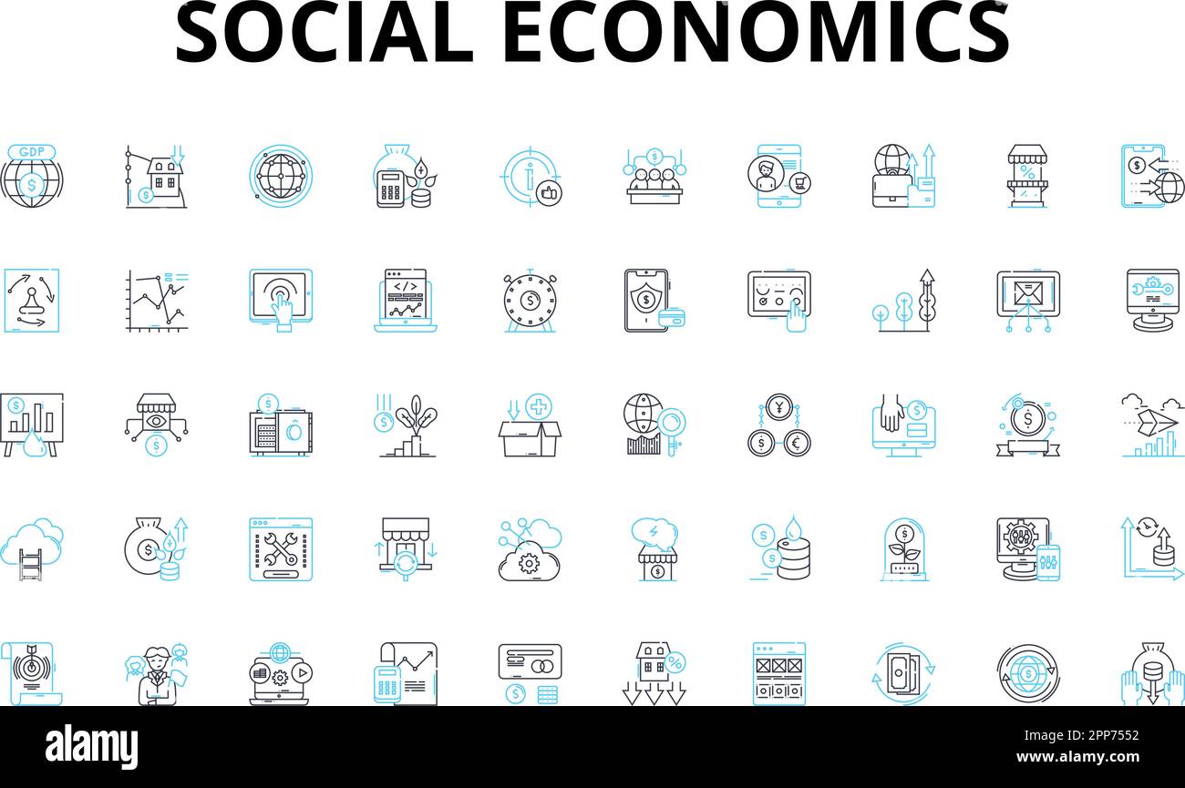 Social Economics linear icons set. Inequality, Welfare, Capitalism ...