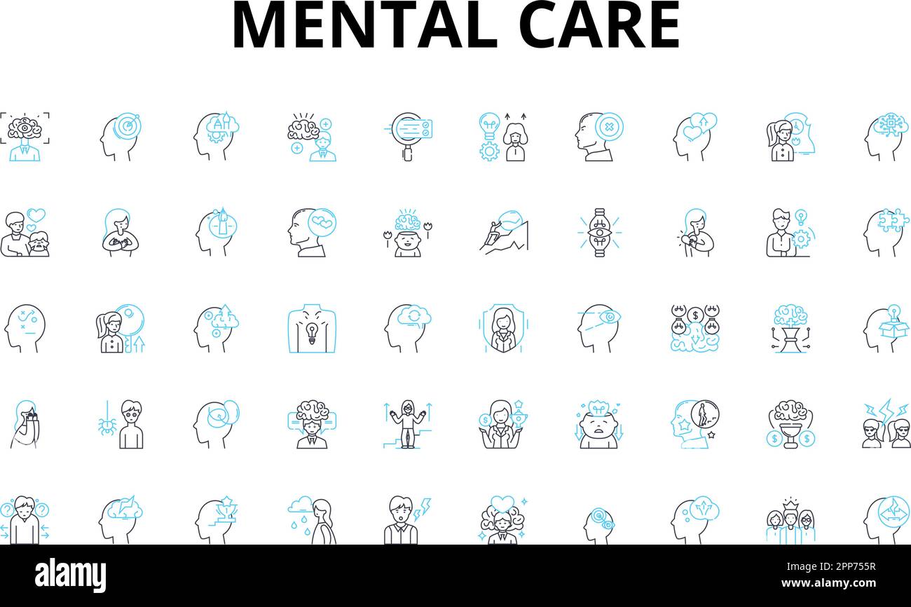 Mental care linear icons set. Therapy, Counseling, Compassion, Self ...