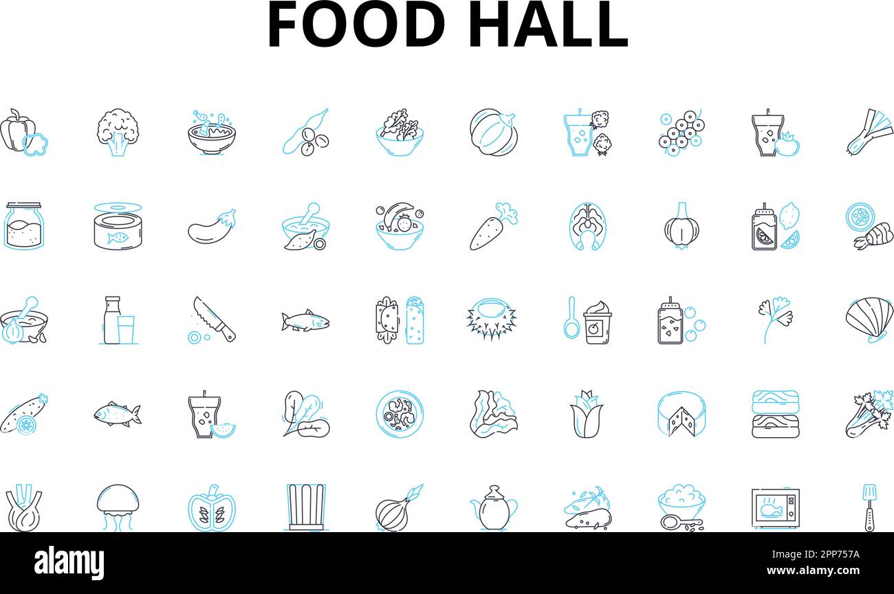 Food hall linear icons set. Variety, Cuisine, Foodie, Gourmet, Local ...