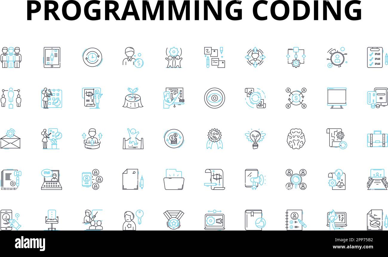 Programming Coding Linear Icons Set Syntax Algorithms Debugging Variables Loops Functions