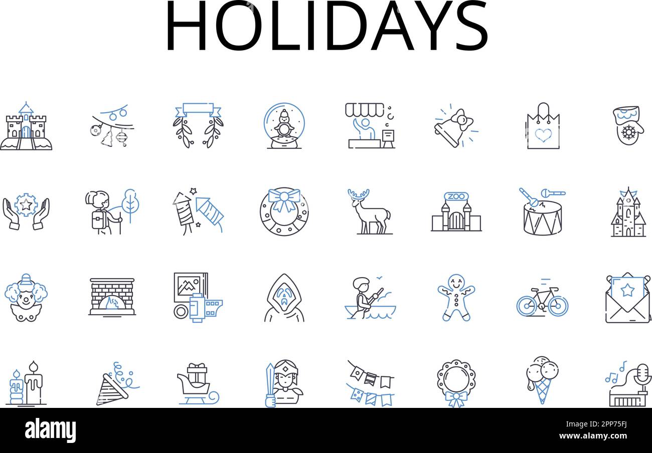 Holidays line icons collection. Vacations, Getaways, Festivals ...