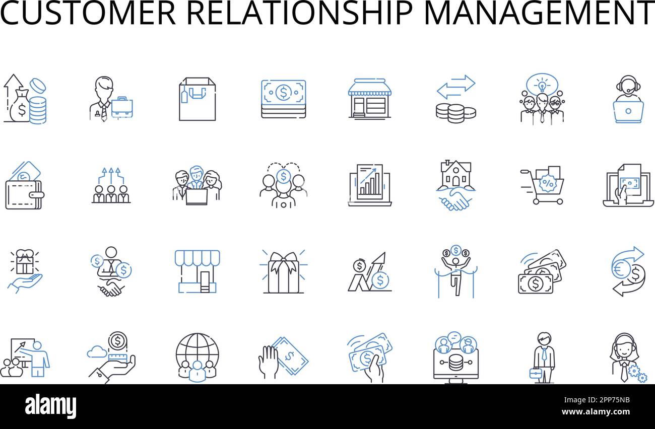 Customer relationship management line icons collection. Supply chain ...