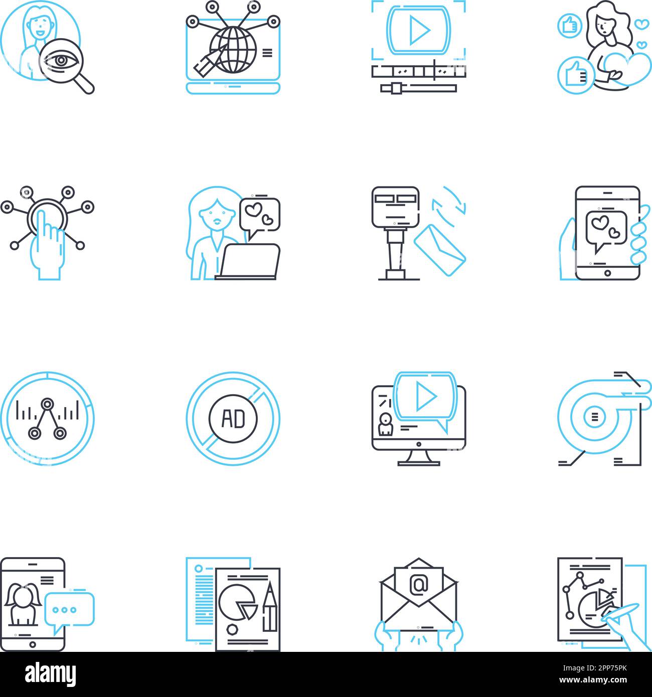 Virtual presence linear icons set. Avatar, Teleportation, Immersion, Augmented reality, Virtual ...