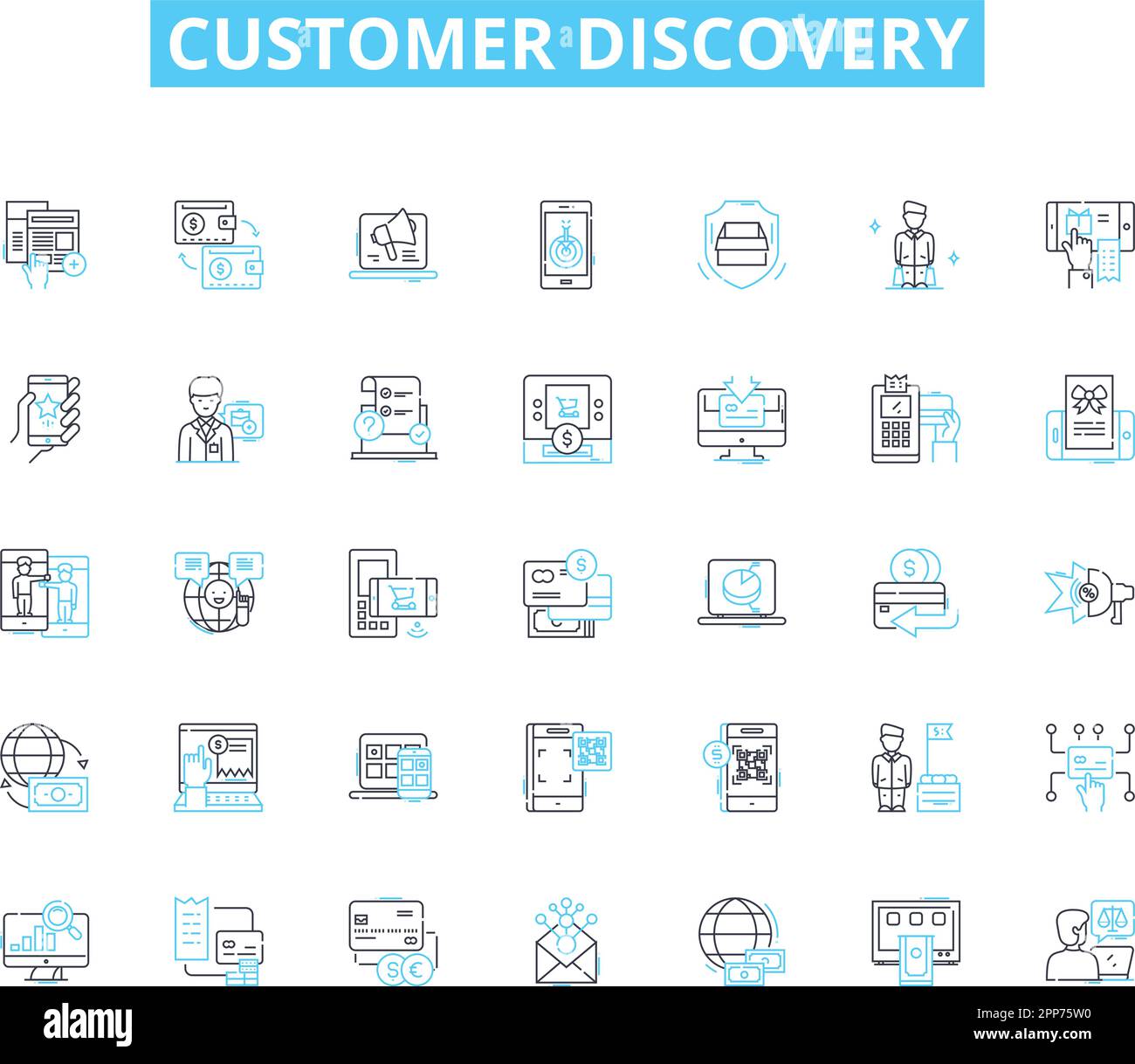 Customer discovery linear icons set. Insight, Feedback, Research, Validation, Exploration ...