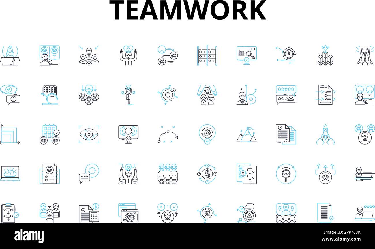 Teamwork Linear Icons Set Synergy Collaboration Unity Partnership