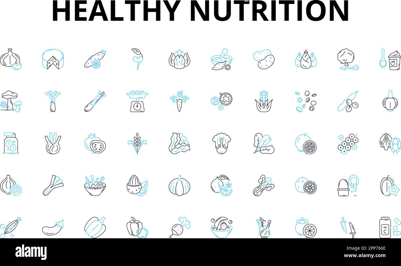 Healthy nutrition linear icons set. Nourishment, Wellness, Balanced ...
