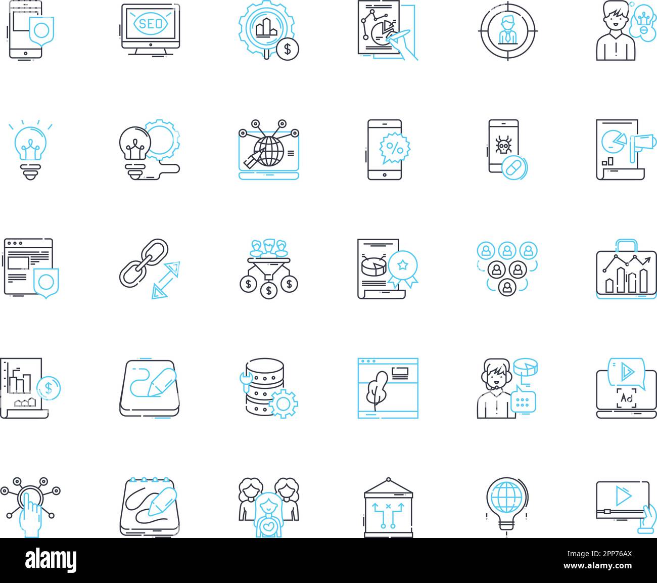 Brand strategy linear icons set. Identity, Positioning, Culture ...