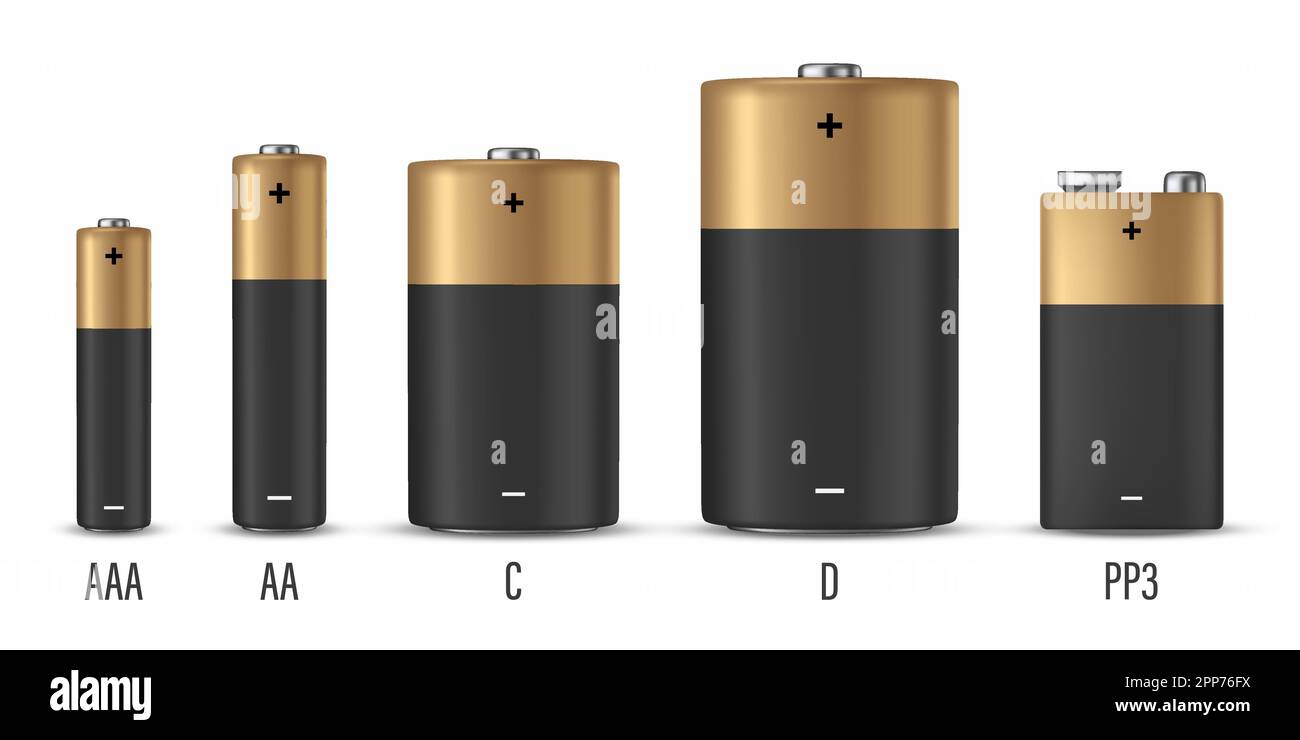 Vector 3d Realistic Black and Yellow Alkaline Battery Icon Set Closeup ...
