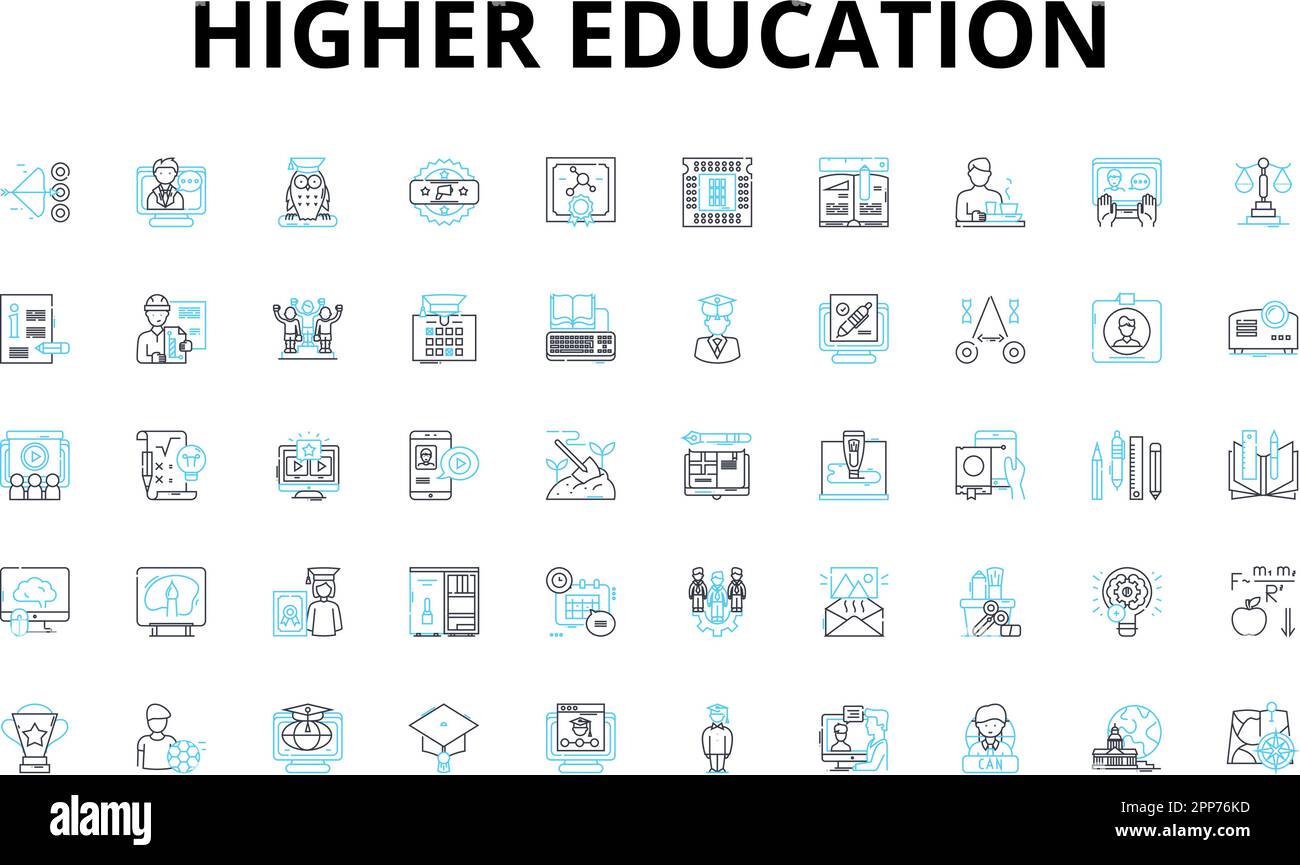 Higher Education Linear Icons Set Learning Knowledge Courses Scholarships Degree