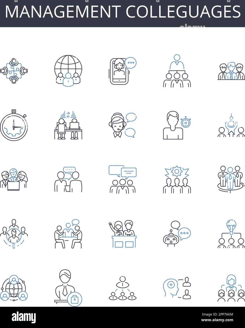 Management colleguages line icons collection. Adaptability, Analytical ...