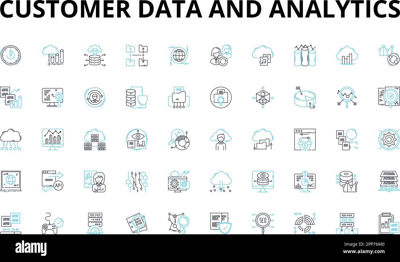 Customer data and analytics linear icons set. Segmentation, Personalization, Profiling, Insights ...