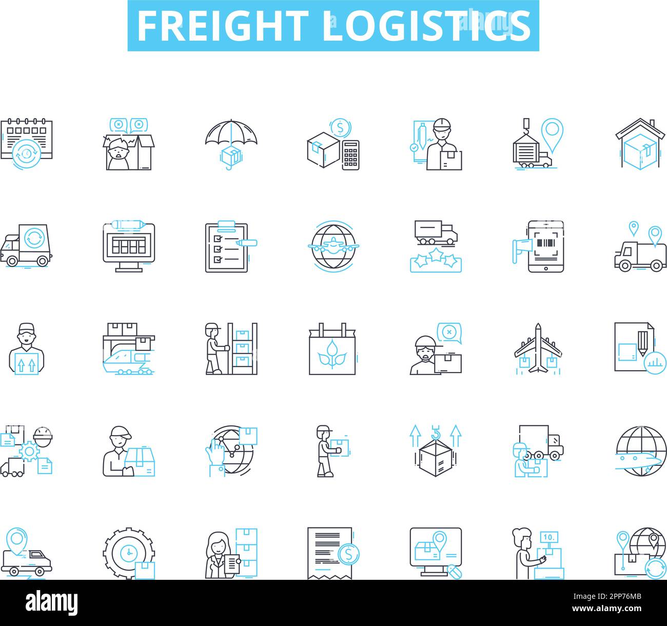 Freight logistics linear icons set. Shipping, Transport, Supply Chain ...