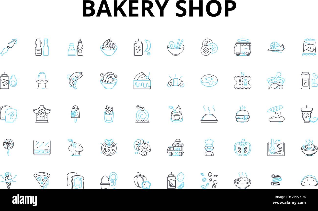 Bakery shop linear icons set. Fresh, Delicious, Sweet, Savory, Flaky ...