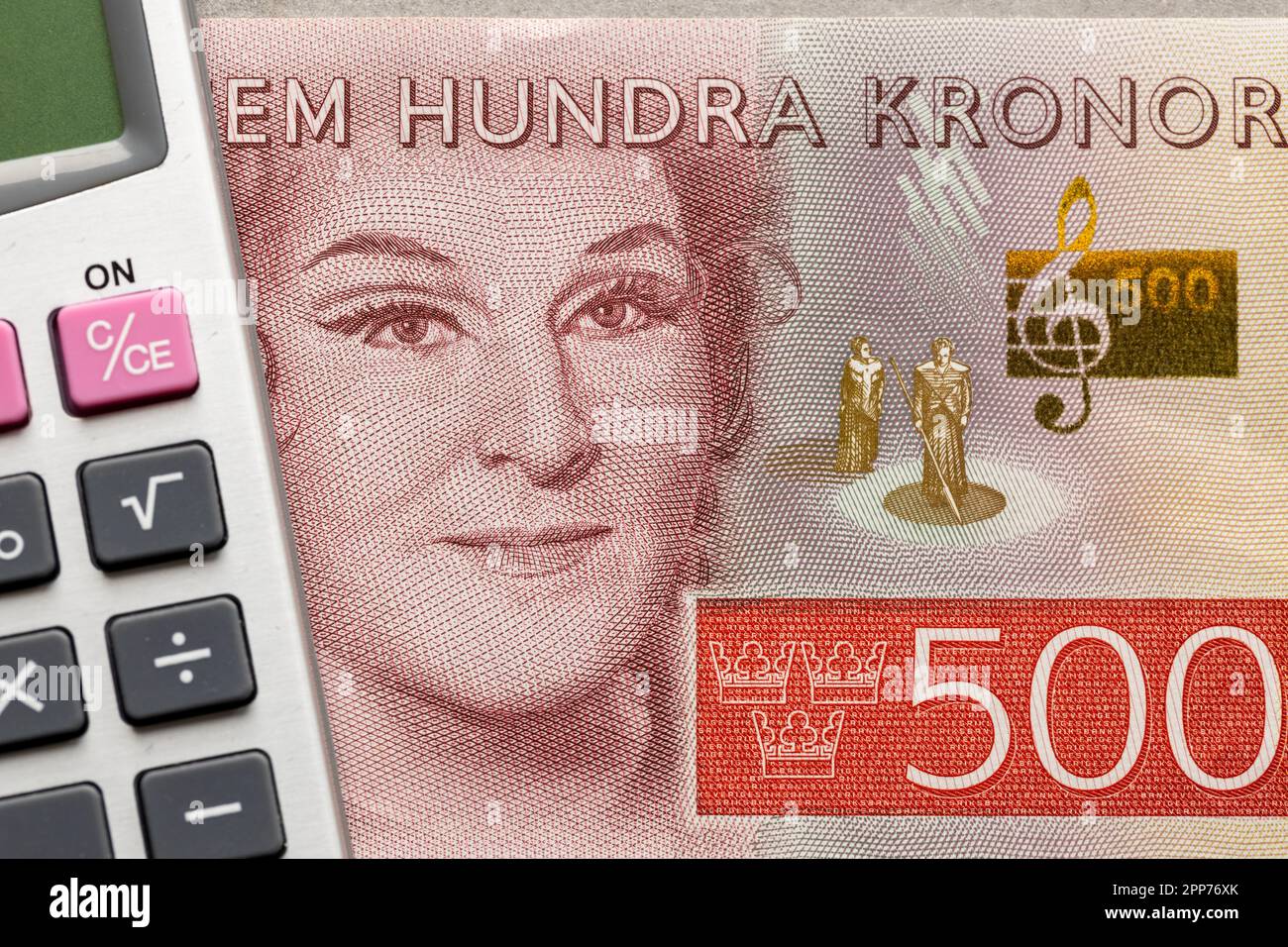 Sweden money, 500 Swedish crowns banknote and calculator, Financial ...