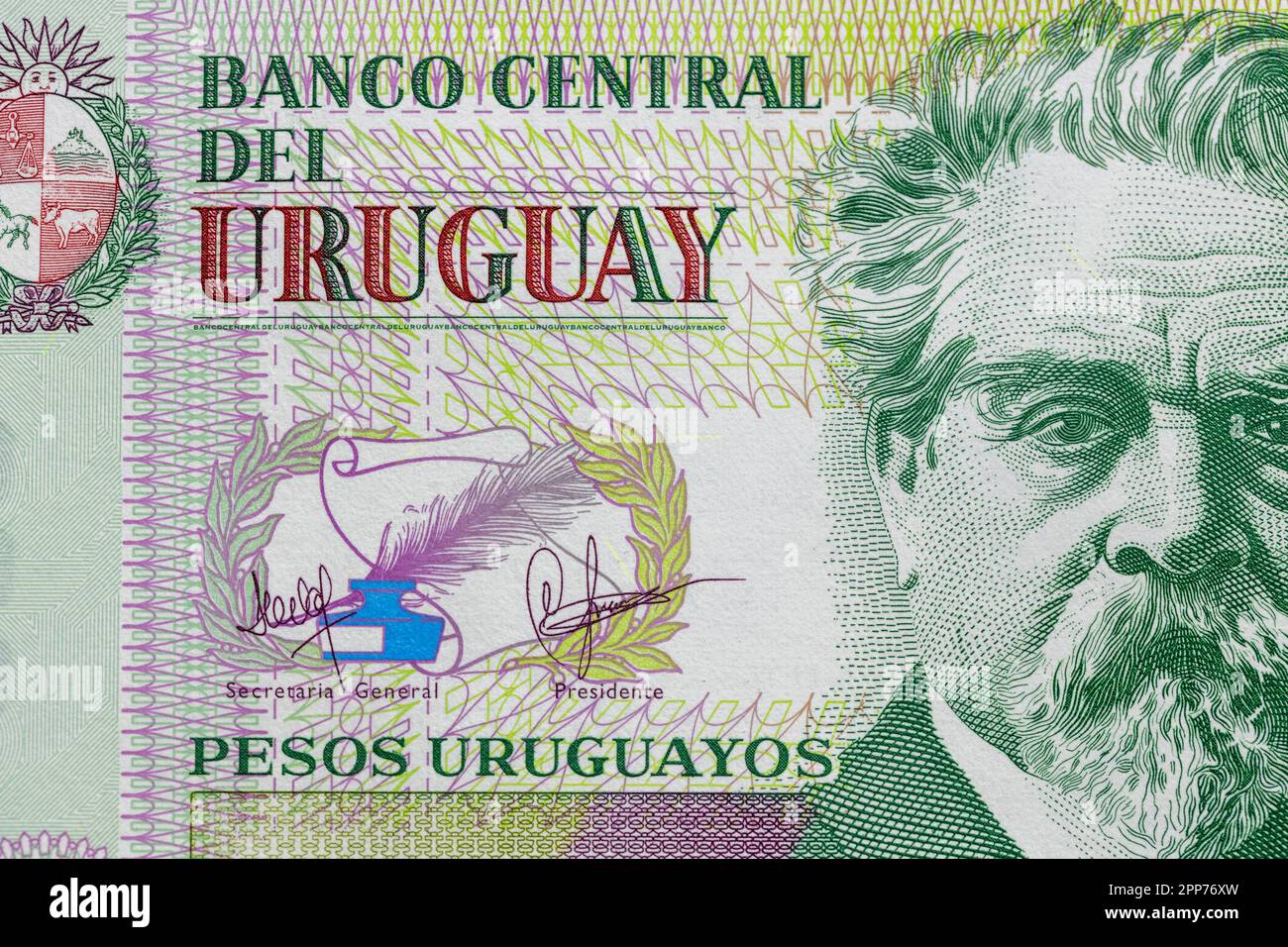 Uruguay, 20 pesos banknote, Financial background, close up Stock Photo ...