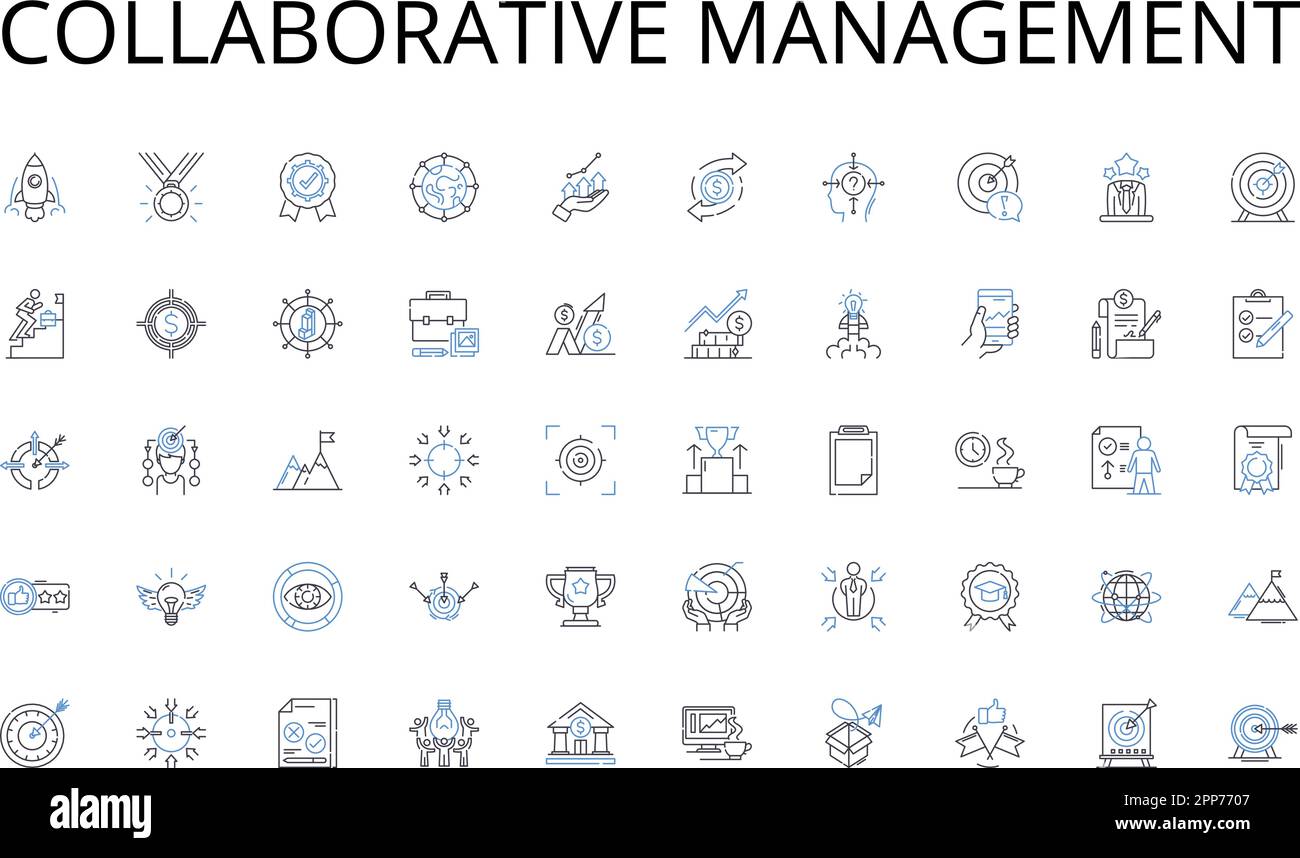 Collaborative management line icons collection. Vision, Goals ...