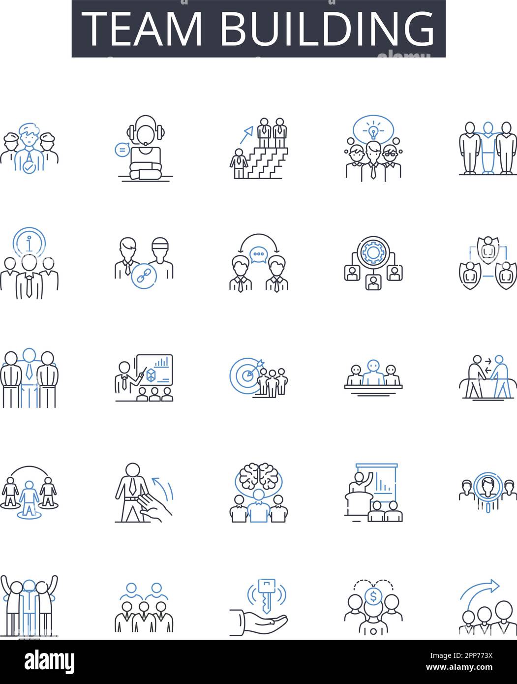 Team building line icons collection. Bonding exercises, Group ... Team building line icons collection. Bonding exercises, Group ...