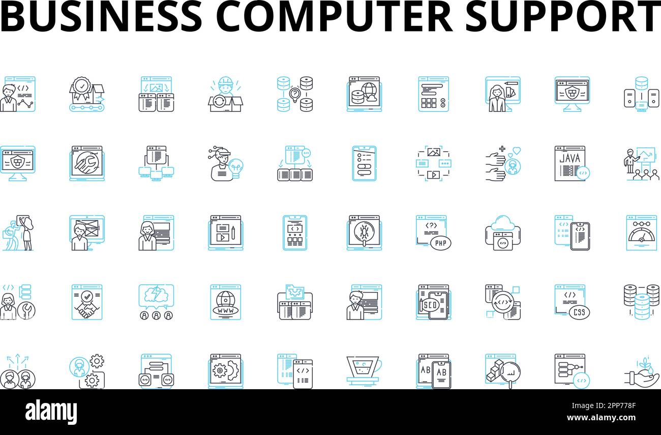 Business computer support linear icons set. Hardware, Software, Nerking ... Business computer support linear icons set. Hardware, Software, Nerking ...