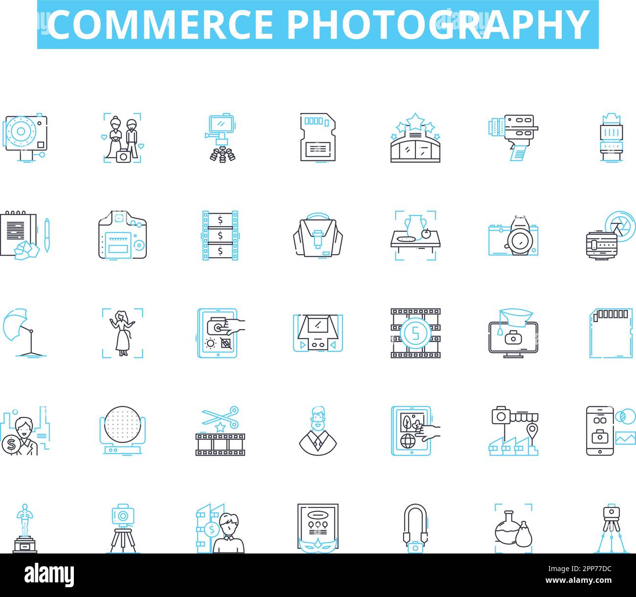 Commerce photography linear icons set. E-commerce, Product, Advertising ...