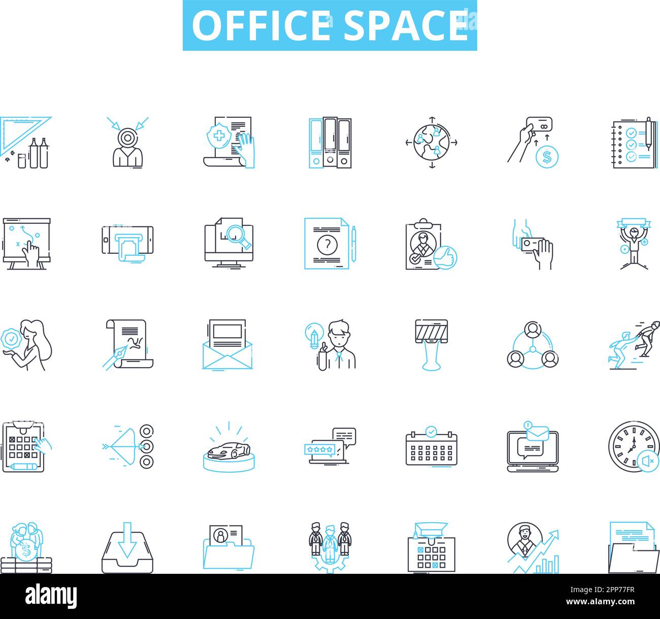 Office Space Linear Icons Set Cubicles Desks Meeting Collaborative