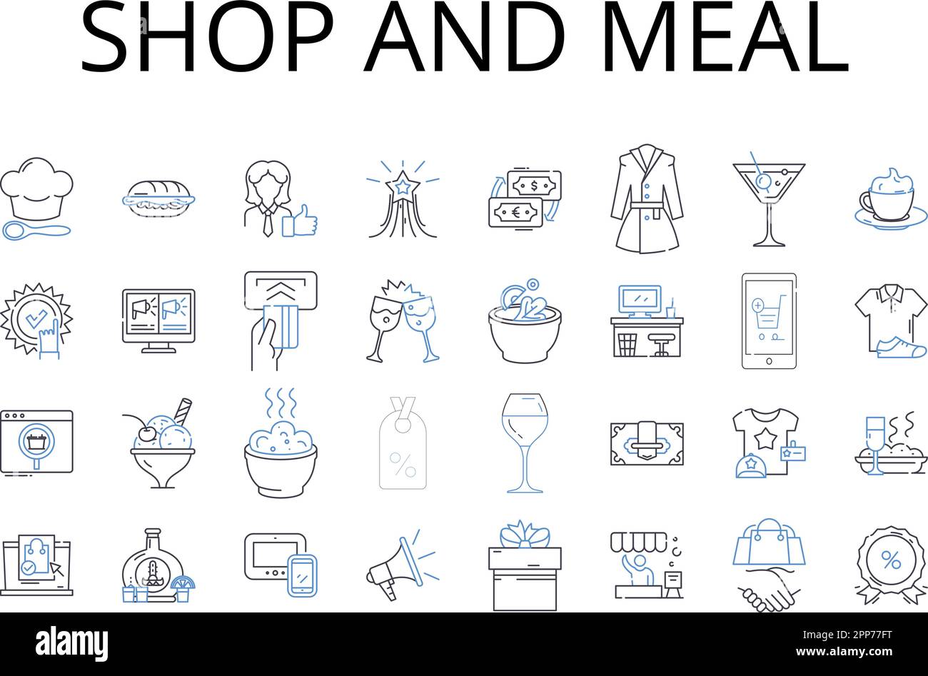 Shop and meal line icons collection. hop, Store, Boutique, Market ...