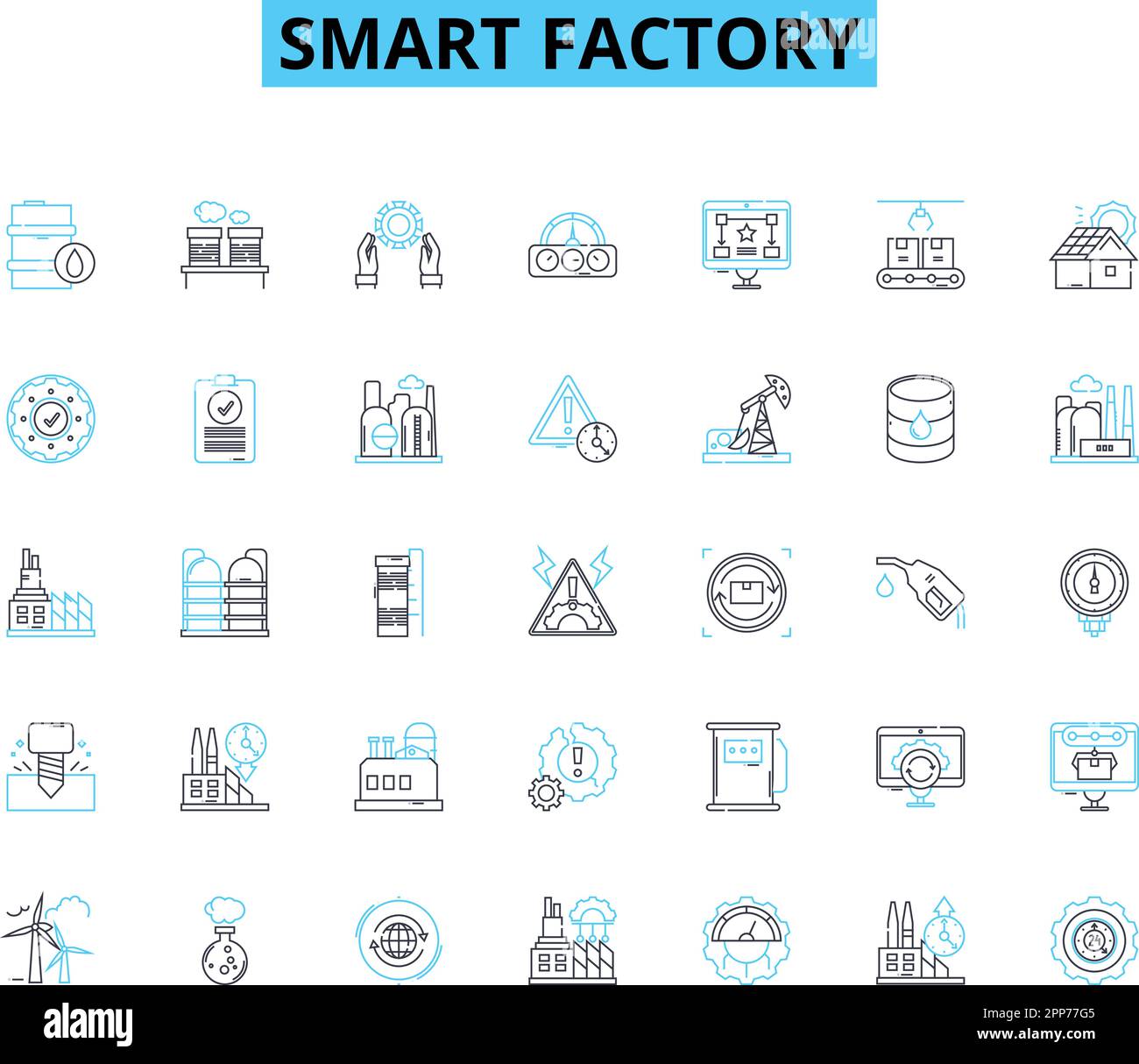 Smart Factory Linear Icons Set Automation Robotics Iot Industry
