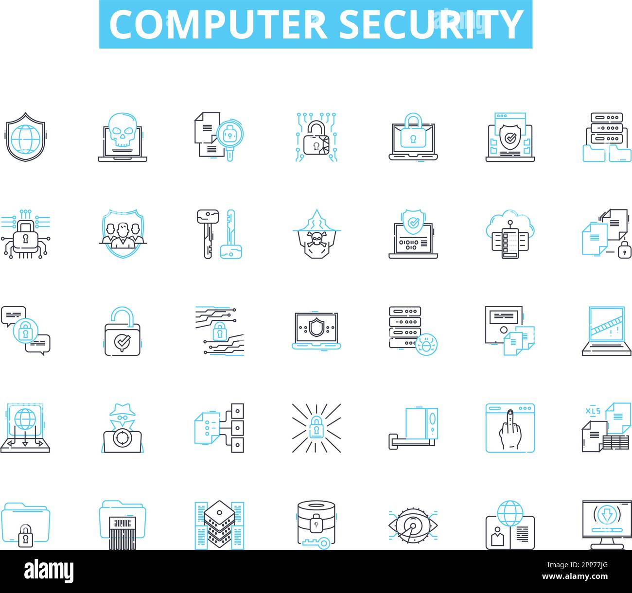 Computer Security Linear Icons Set Firewall Cryptography Malware Authentication Encryption