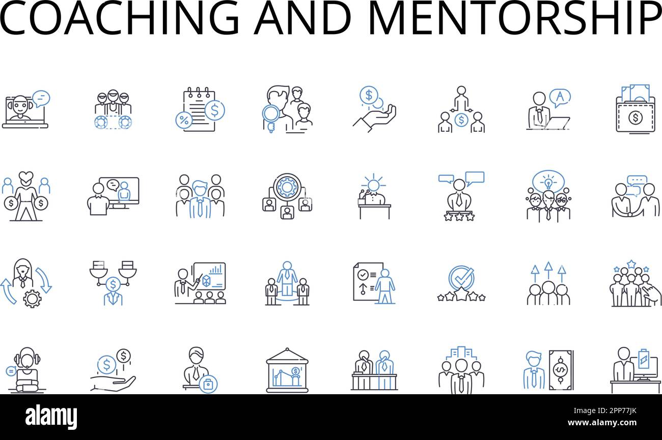 Coaching and mentorship line icons collection. Teaching and guidance, Leadership and direction ...