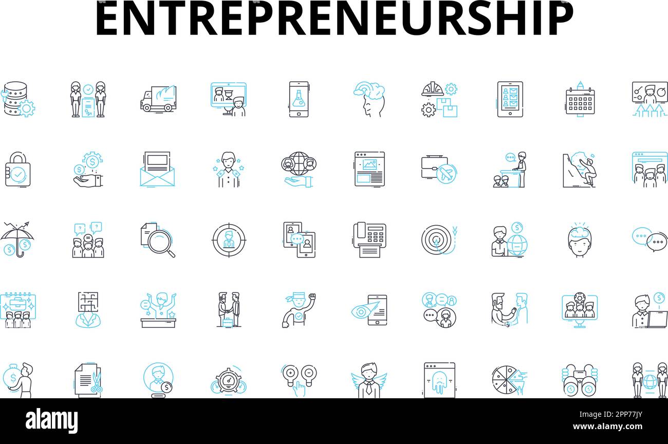 Entrepreneurship linear icons set. Innovation, Risk-taking, Visionary ...