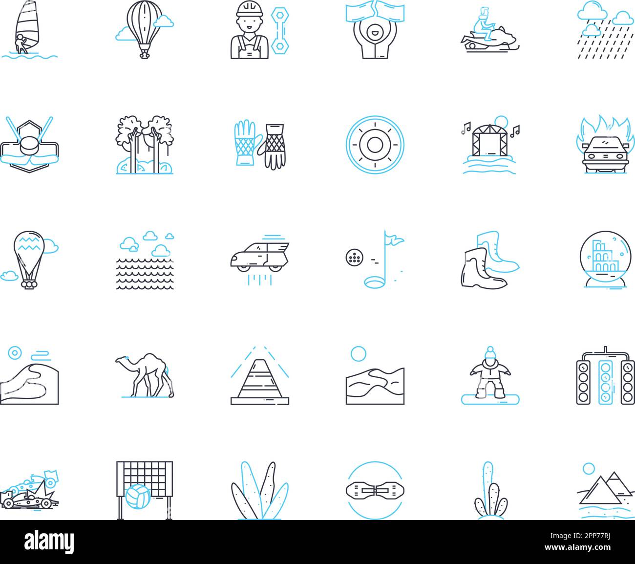 Exciting voyage linear icons set. Adventure, Thrill, Expedition ...