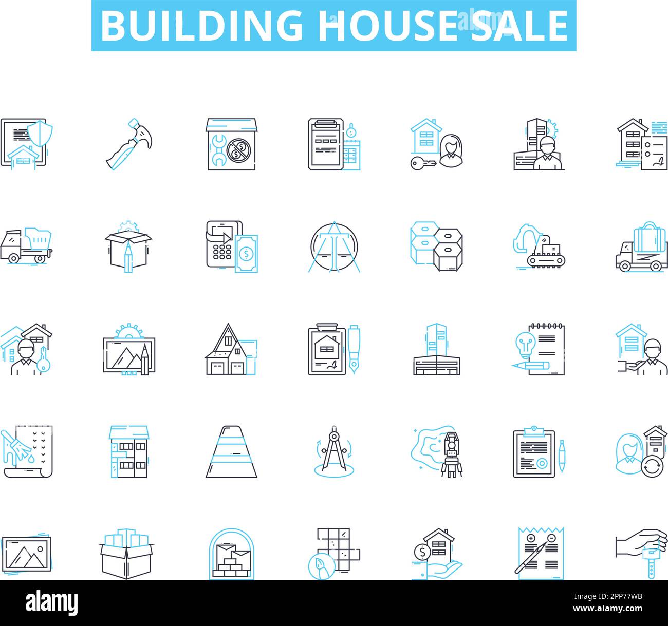 Building house sale linear icons set. Construction, Real estate ...