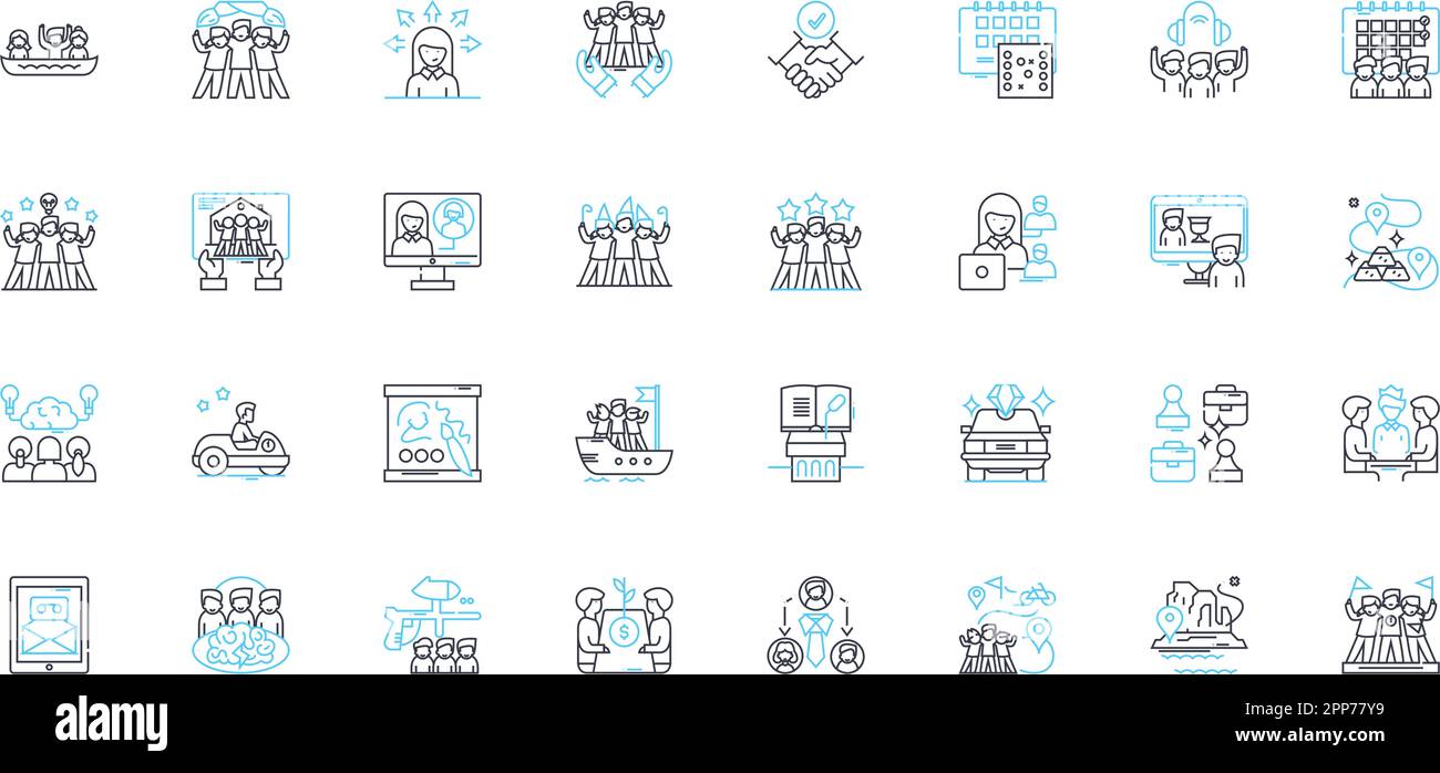 Convention linear icons set. Conference, Gathering, Conclave, Meetup ...