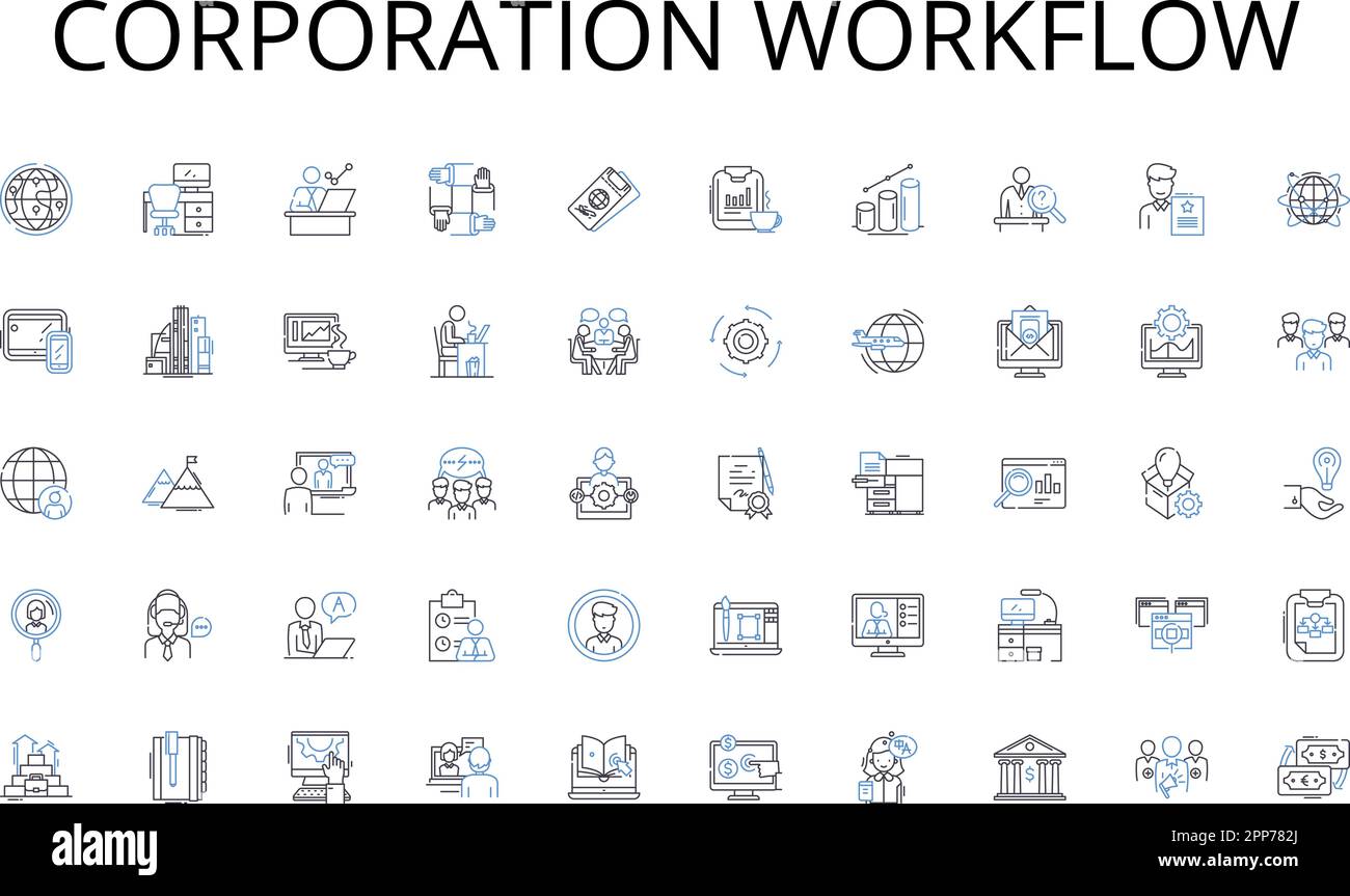 Corporation workflow line icons collection. Mentor, Trainer, Guide ...