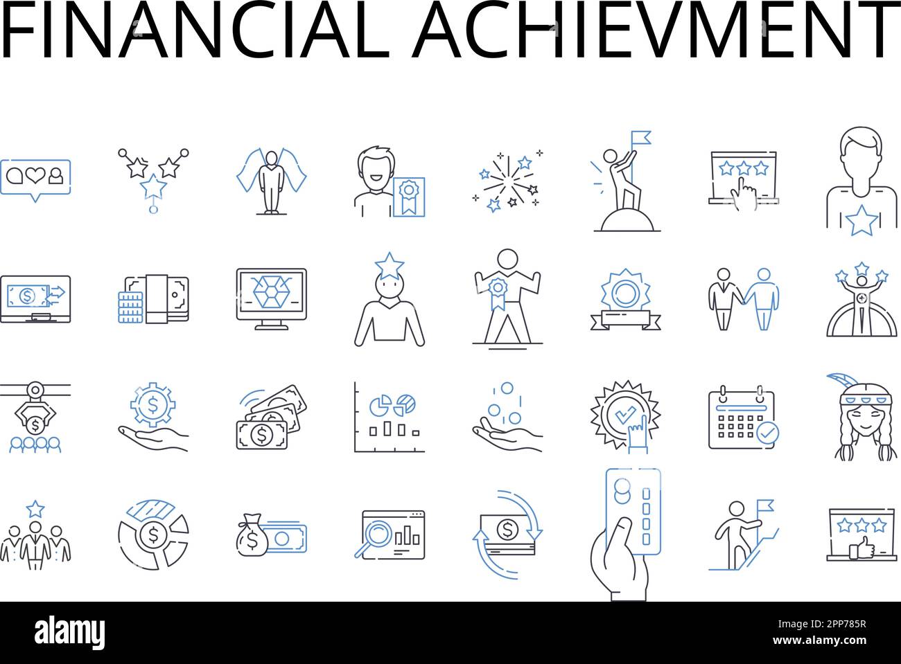 Financial achievment line icons collection. Economic success, Mtary ...
