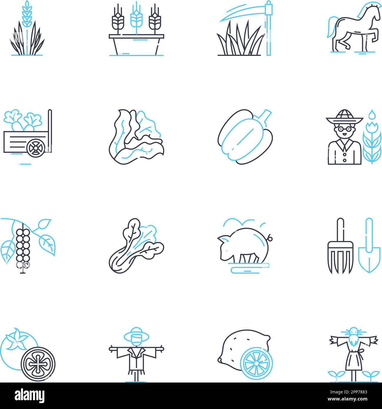 Pasture linear icons set. Grazing, Livestock, Green, Fertile, Meadow ...