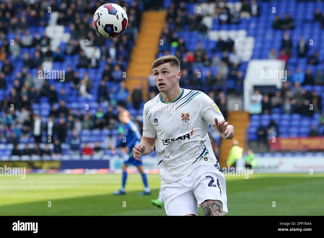 Birkenhead, UK. 22nd Apr, 2023. Harvey Saunders of Tranmere Rovers in ...
