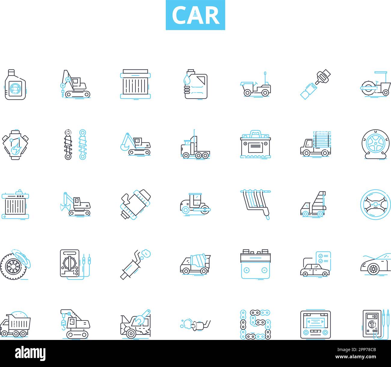 Car linear icons set. Engine, Steering, Transmission, Fuel, Suspension ...