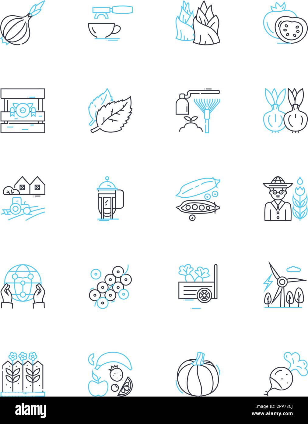 Farm stand linear icons set. Produce, Fresh, Organic, Local, Vegetables ...