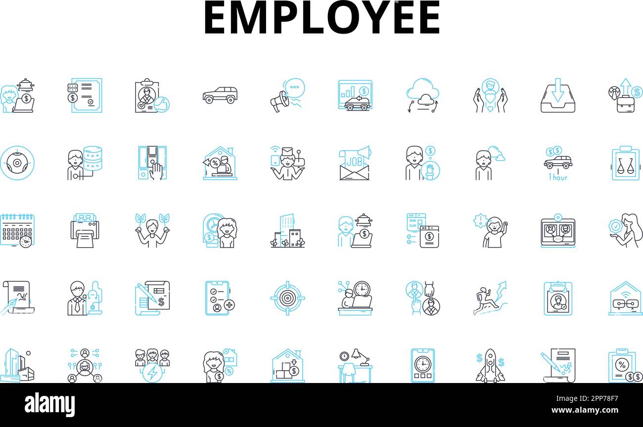 Employee linear icons set. Valued, Productive, Hardworking, Dedicated ...